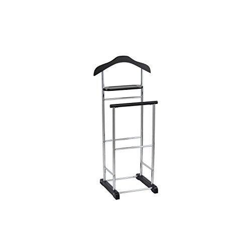 Proman Product VL17028 with Wooden Hanger, Tray & Trouser Bar Valet Stand, Black