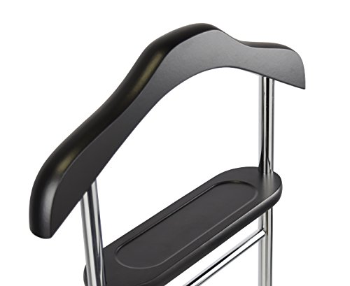 Proman Product VL17028 with Wooden Hanger, Tray & Trouser Bar Valet Stand, Black