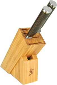 shun premier build-a-block set; includes 8-inch chef’s knife, hand-hammered tsuchime finish, vg-max steel core, damascus cladding; includes honing steel and sustainable bamboo slimline knife block