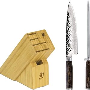 Shun Premier Build-a-Block Set; Includes 8-inch Chef’s Knife, Hand-Hammered Tsuchime Finish, VG-MAX Steel Core, Damascus Cladding; Includes Honing Steel and Sustainable Bamboo Slimline Knife Block