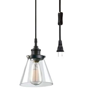 globe electric 65580 1-light plug-in pendant, matte black, clear glass shade, e26 base socket, kitchen island, café, decorative, ceiling hanging light fixture, modern, vintage, home improvement