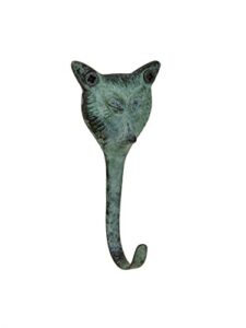 tack room studio brass fox head hook (green patina)