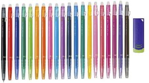 pilot frixion ball slim 038 retractable erasable gel ink pen, extra fine point, 0.38mm, 20 color set & frixion eraser