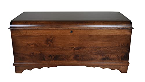 46" Cedar Hope Chest with Waterfall Top – Amish Cedar Chest w/ Anti-Slam Hinges – Hope Chest with lock – Blanket Chest - Cedar Chests and Trunks for Blankets (Brown Maple Wood, Asbury Stain)