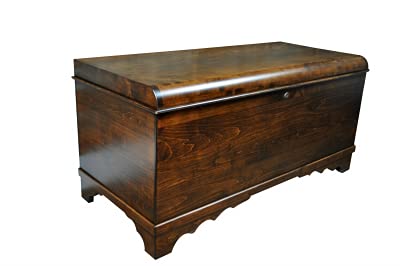 46" Cedar Hope Chest with Waterfall Top – Amish Cedar Chest w/ Anti-Slam Hinges – Hope Chest with lock – Blanket Chest - Cedar Chests and Trunks for Blankets (Brown Maple Wood, Asbury Stain)