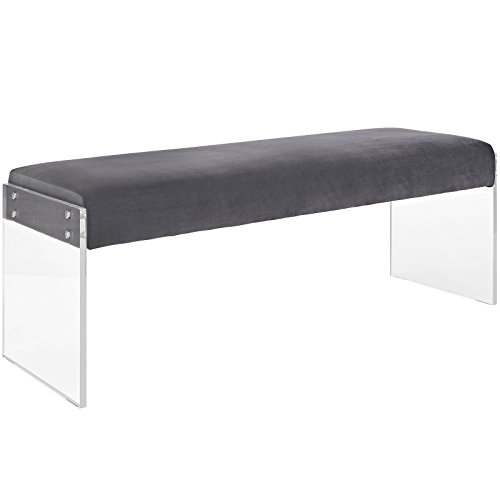 Modway Roam Modern Upholstered Bench With Acrylic Base In Gray Velvet