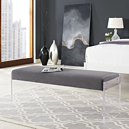 Modway Roam Modern Upholstered Bench With Acrylic Base In Gray Velvet