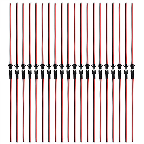 eBoot 22 AWG JST SM 2 Pin Plug Male and Female Connector Adapter with 135 mm Electrical Cable Wire for LED Light, 20 Pairs