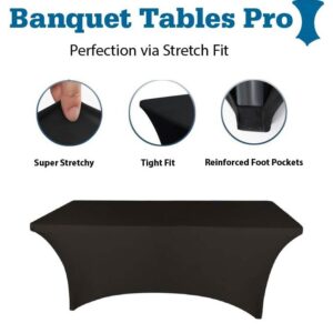 Banquet Tables Pro 8 Ft Rectangular Stretch Spandex Tablecover (Black, 1)