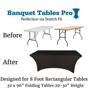 Banquet Tables Pro 8 Ft Rectangular Stretch Spandex Tablecover (Black, 1)