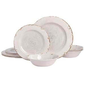 gibson home mauna melamine dinnerware set, service for 4 (12pcs), ice rustic