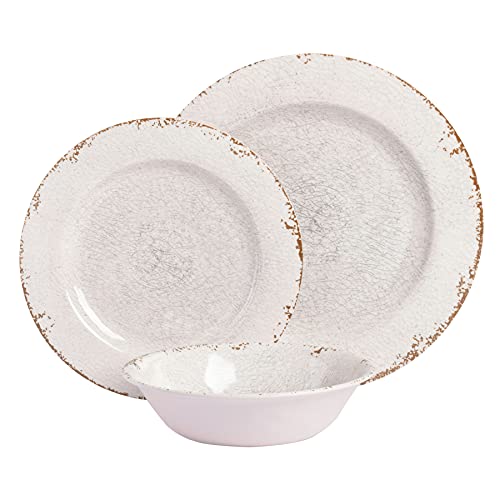 Gibson Home Mauna Melamine Dinnerware Set, Service for 4 (12pcs), Ice Rustic