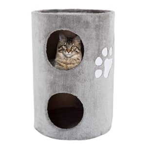 20.5-inch cat condo – 2 story cat house with sisal scratch pad, barrel shaped pet house covered in soft fabric by petmaker (gray)