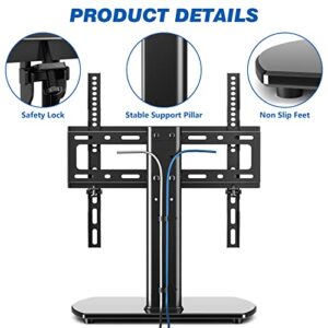 Universal Swivel Table Top TV Stand Base Replacement for 27 32 37 39 40 43 49 50 55 60 Inch LCD LED Flat Screens up to 88 lbs, Height Adjustable Pedestal TV Mount with Tempered Glass Base