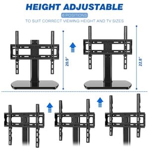 Universal Swivel Table Top TV Stand Base Replacement for 27 32 37 39 40 43 49 50 55 60 Inch LCD LED Flat Screens up to 88 lbs, Height Adjustable Pedestal TV Mount with Tempered Glass Base