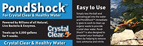 CrystalClear PondShock Ball, Natural Enzymes & Live Bacteria, Freshwater Clarifier Shock Treatment, Muck & Sludge Remover for Small Pond & Outdoor Water Garden Ponds, Koi Fish & Aquatic Plants Safe