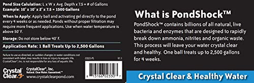 CrystalClear PondShock Ball, Natural Enzymes & Live Bacteria, Freshwater Clarifier Shock Treatment, Muck & Sludge Remover for Small Pond & Outdoor Water Garden Ponds, Koi Fish & Aquatic Plants Safe