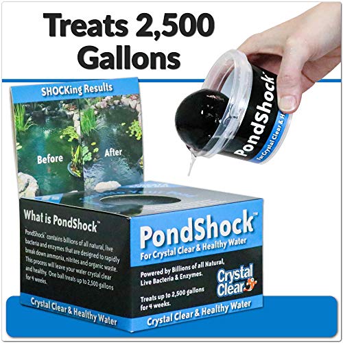 CrystalClear PondShock Ball, Natural Enzymes & Live Bacteria, Freshwater Clarifier Shock Treatment, Muck & Sludge Remover for Small Pond & Outdoor Water Garden Ponds, Koi Fish & Aquatic Plants Safe