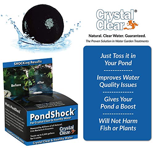 CrystalClear PondShock Ball, Natural Enzymes & Live Bacteria, Freshwater Clarifier Shock Treatment, Muck & Sludge Remover for Small Pond & Outdoor Water Garden Ponds, Koi Fish & Aquatic Plants Safe