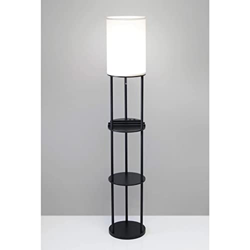 Adesso 3116-01 USB & AC Charging Station Floor Night Lamp with 2 Storage Shelves and Device Holders Black, 63"