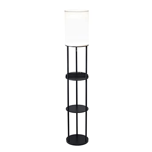 Adesso 3116-01 USB & AC Charging Station Floor Night Lamp with 2 Storage Shelves and Device Holders Black, 63"