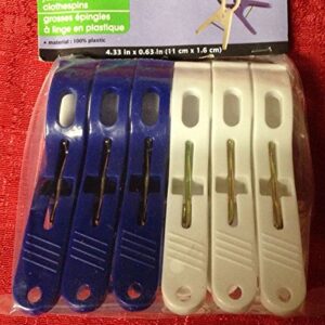 Clothes Pins Jumbo Plastic Clothespins Huge 4 1/3" Holds Heavy Laundry - 6 Pack