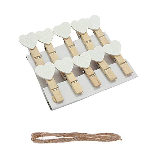 Mural Art 50pcs White Heart Mini Wedding Party Wooden Pegs Clips Clothespins Kids Crafts Picture Holder