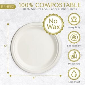 brheez 6 in Disposable Plates Paper Plates Alternative Compostable Plates Heavy Duty [Pack of 60] Eco-Friendly 100% Plant Fiber Biodegradable