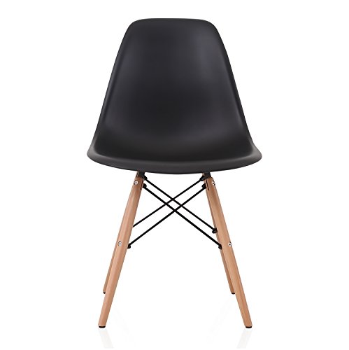 DSW Slope Black Molded Plastic Dining Side Chair with Beech Wood Eiffel Legs