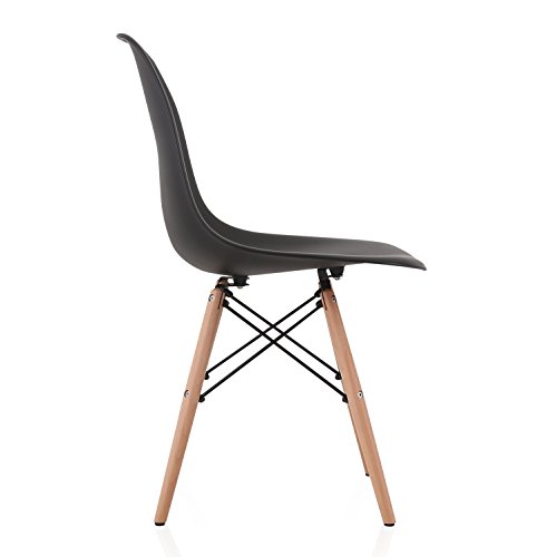 DSW Slope Black Molded Plastic Dining Side Chair with Beech Wood Eiffel Legs