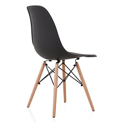 DSW Slope Black Molded Plastic Dining Side Chair with Beech Wood Eiffel Legs