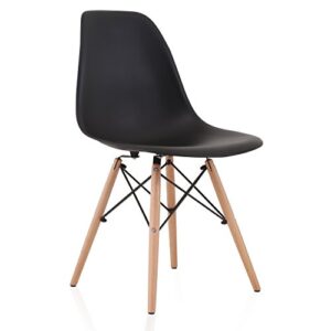 DSW Slope Black Molded Plastic Dining Side Chair with Beech Wood Eiffel Legs