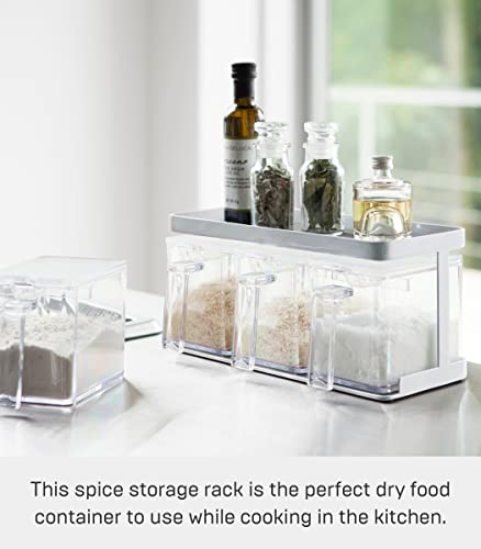 YAMAZAKI Home Pantry Canisters with Rack-Kitchen Container Organizer | Steel + Plastic | Food Storage, One Size, White