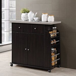 Hodedah Import Kitchen Island with Spice Rack and Towel Rack, Chocolate