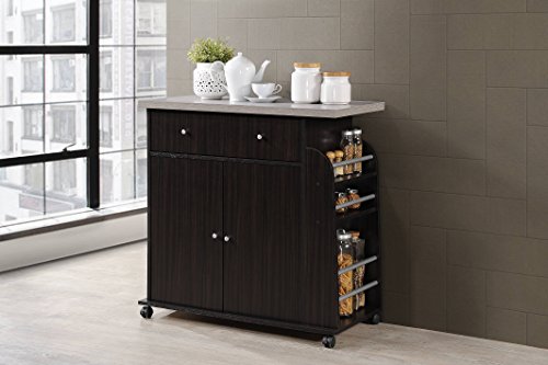 Hodedah Import Kitchen Island with Spice Rack and Towel Rack, Chocolate