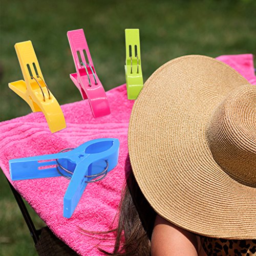 ESFUN 16 Pack Beach Towel Clips Chair Clips Towel Holder for Pool Chairs on Cruise-Jumbo Size,Plastic Clothes Pegs Hanging Clip Clamps to Keep Your Towel from Blowing Away,Fashion Bright Color