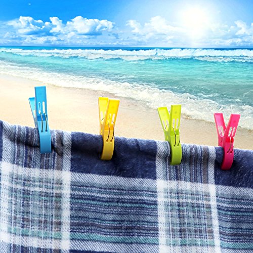 ESFUN 16 Pack Beach Towel Clips Chair Clips Towel Holder for Pool Chairs on Cruise-Jumbo Size,Plastic Clothes Pegs Hanging Clip Clamps to Keep Your Towel from Blowing Away,Fashion Bright Color