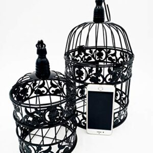 PET SHOW Round Birdcages Wedding Gift Cards Holder Metal Wall Hanging Bird Cage for Small Birds Party Indoor Ourdoor Decoration 10.6“ Black Pack of 1