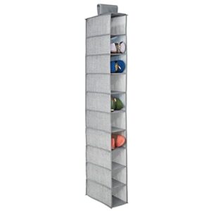 mDesign Soft Fabric Closet Organizer - Holds Shoes, Handbags, Clutches, Accessories - 10 Shelf Over Rod Hanging Storage Unit - Textured Print - 2 Pack - Gray