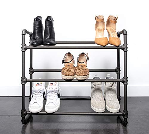 Real Home Innovations Modern Industrial Style 3 Tier Shoe Rack, 26.2” W x 8.2” D x 24”H, Satin Pewter