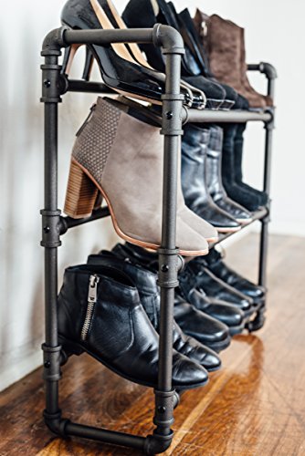 Real Home Innovations Modern Industrial Style 3 Tier Shoe Rack, 26.2” W x 8.2” D x 24”H, Satin Pewter