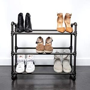 Real Home Innovations Modern Industrial Style 3 Tier Shoe Rack, 26.2” W x 8.2” D x 24”H, Satin Pewter