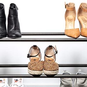 Real Home Innovations Modern Industrial Style 3 Tier Shoe Rack, 26.2” W x 8.2” D x 24”H, Satin Pewter