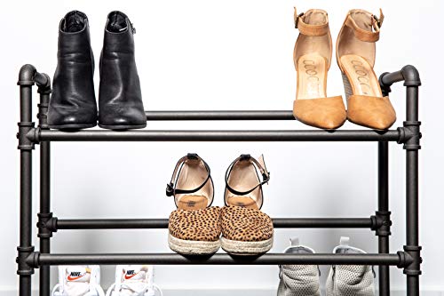 Real Home Innovations Modern Industrial Style 3 Tier Shoe Rack, 26.2” W x 8.2” D x 24”H, Satin Pewter