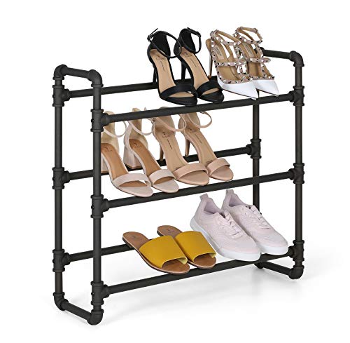 Real Home Innovations Modern Industrial Style 3 Tier Shoe Rack, 26.2” W x 8.2” D x 24”H, Satin Pewter