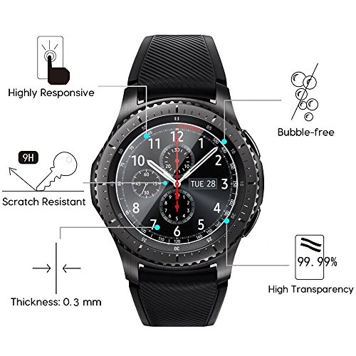 (4-Pack) Gear S3 Tempered Glass Screen Protector, Akwox [0.3mm 2.5D High Definition 9H] Premium Clear Screen Protective Film for Samsung Gear S3 Frontier / Classic Smart Watch 1.3 Inch