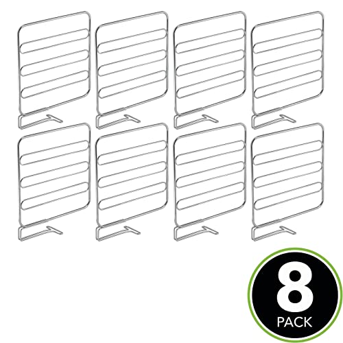 mDesign Versatile Metal Wire Closet Shelf Divider and Separator for Storage and Organization in Bedroom, Bathroom, Kitchen and Office Shelves - Easy Install - 8 Pack - Chrome