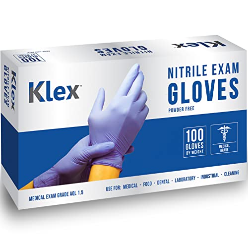 Klex Nitrile Exam Gloves - Medical Grade, Powder Free, Rubber Latex Free, Disposable Examination Grade Glove, Food Safe, Lavender M Medium, Box of 100