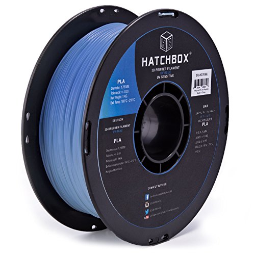 HATCHBOX 3D PLA-1KG1.75-UVBLU UV Color Changing PLA 3D Printer Filament, Dimensional Accuracy +/- 0.03 mm, 1 kg Spool, 1.75 mm, UV Blue