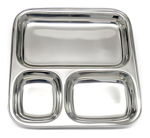 Lifestyle Block Stainless Steel Eco Friendly Compartment Stainless Steel Food Tray Large Divided Camping Plate